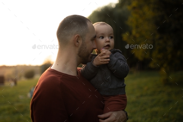 Father and his son meet the dawn. Fatherly love. The relationship ...