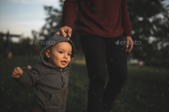 Father and his son meet the dawn. Fatherly love. The relationship ...