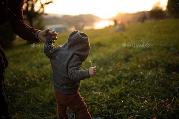 Father and his son meet the dawn. Fatherly love. The relationship ...