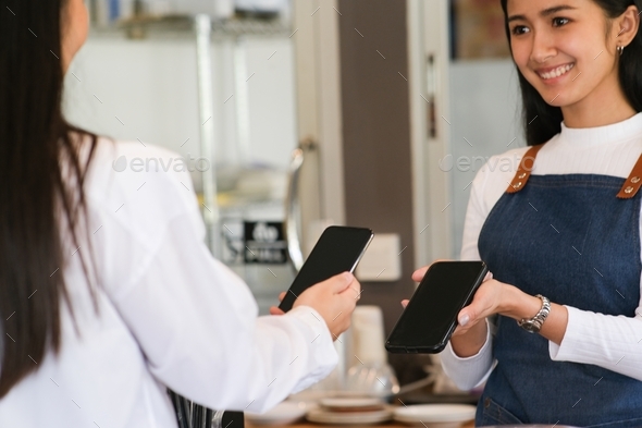 Customer self service order drink menu with tablet screen. Stock Photo ...
