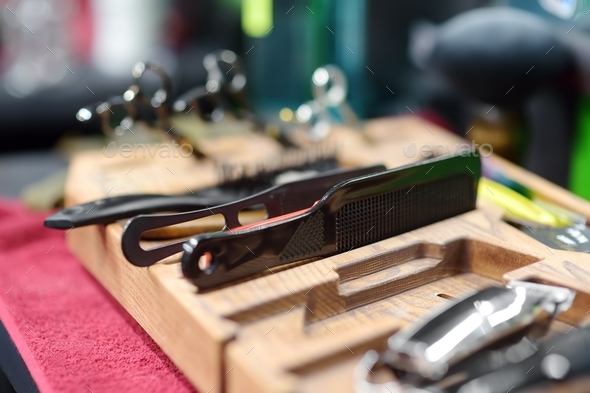 Tools set for cutting and making hairstyle barbershop. Services of a ...