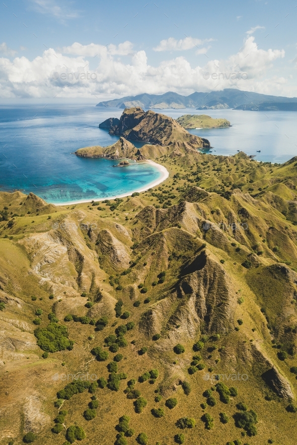 Aerial vertical view of Padar island in Komodo National Park, Indonesia ...