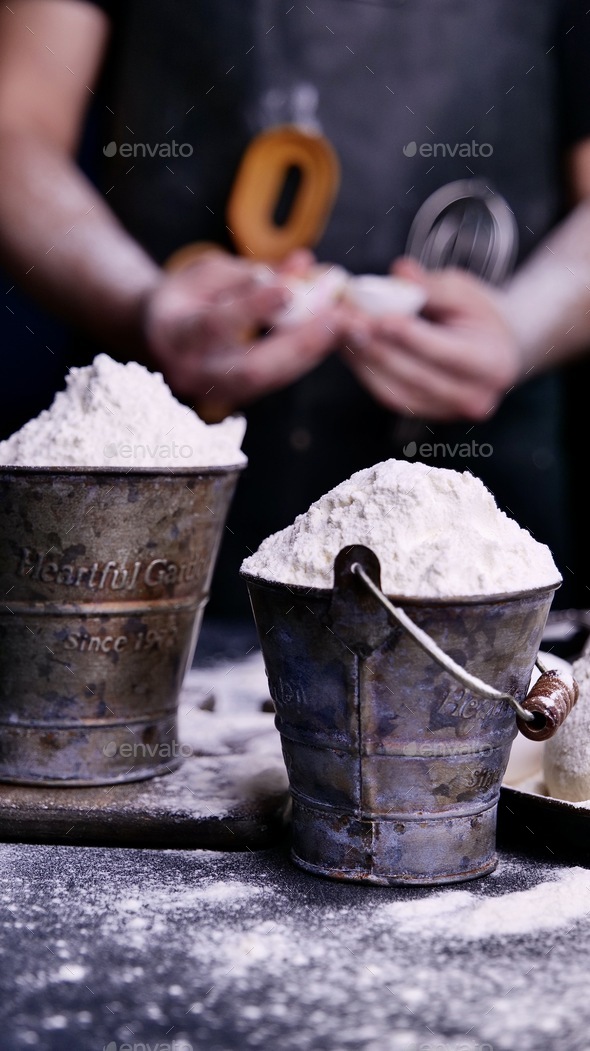 retro dishes bucket with flour Stock Photo by bodenchuknata | PhotoDune
