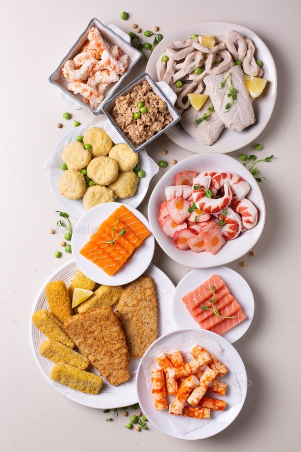 Vegan Plant based fish and seafood, food reducing carbon footprint ...