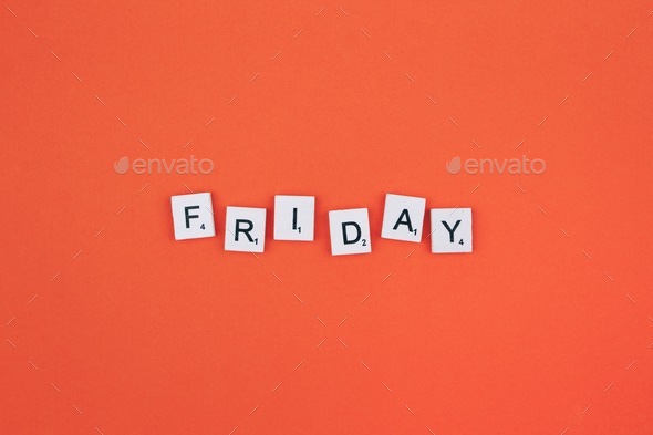 Friday scrabble letters word on a red background Stock Photo by ...