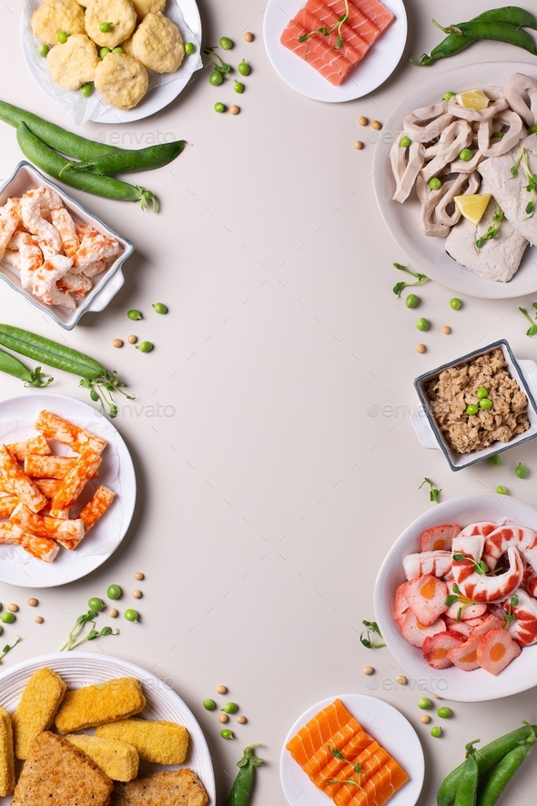 Vegan Plant based fish and seafood, food reducing carbon footprint ...