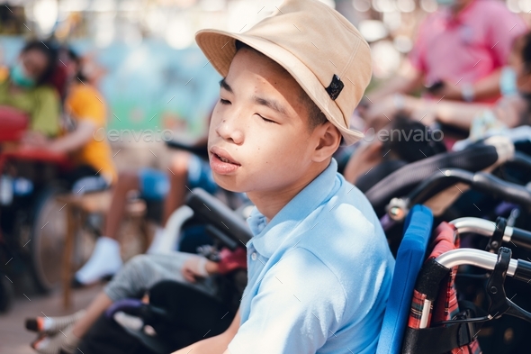 Disabled child on wheelchair smile,happy,playing,learning,exercise in ...