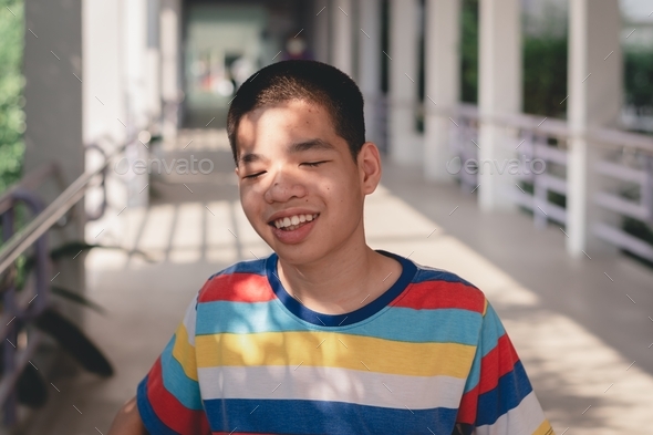 special child on wheelchair is smiling face as happiness on ramp for ...