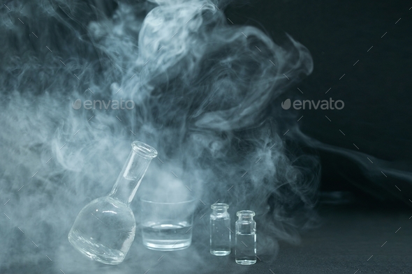glass flask, glass vials, glass in smoke, chemical experiments Stock ...
