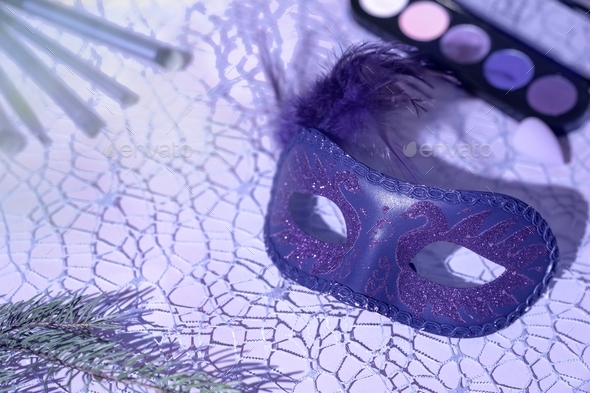 Color of the year from Pantone, violet or very peri. masquerade mask on ...