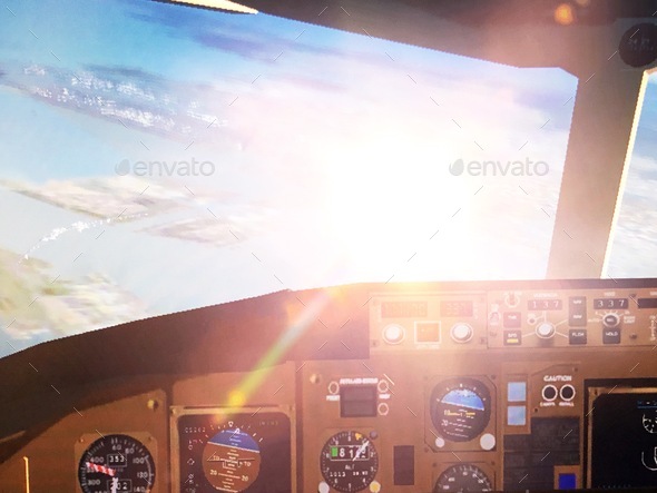 Cockpit view inside flight simulator game Stock Photo by wanaktek ...