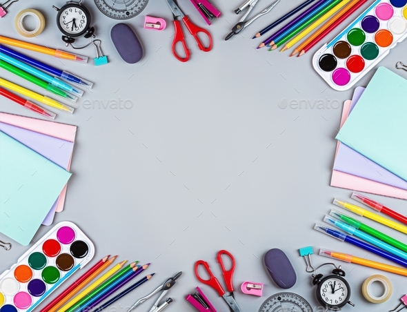 Back to school mockup with copy space, flat lay top view overhead ...