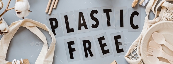 Horizontal long banner for web design of plastic free zero waste eco ...