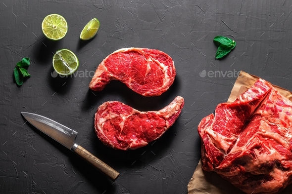 Steak - a slice of meat from the fleshy part of a beef carcass. The ...