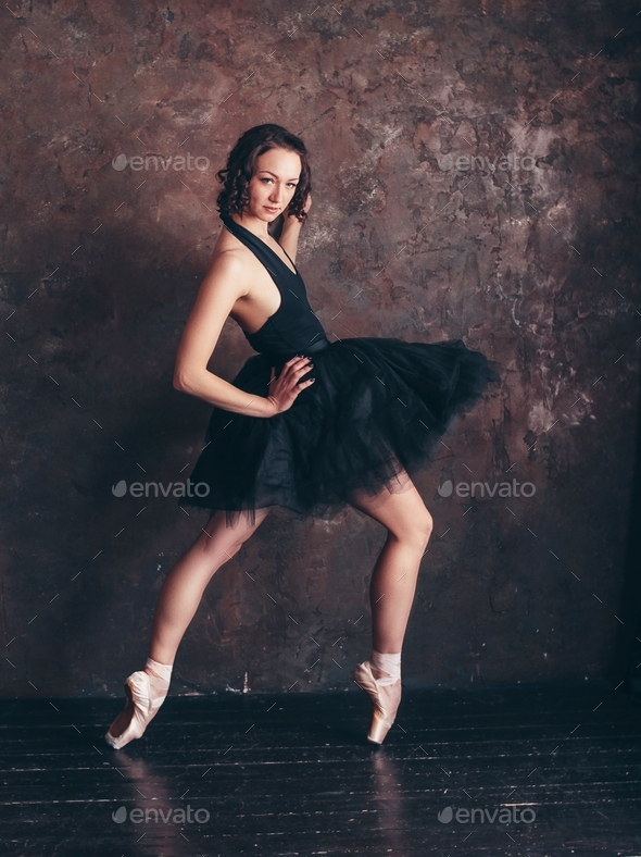 Ballet dancer authentic ballerina in beautiful black dress tutu skirt ...