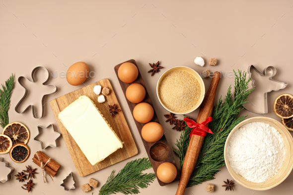 Christmas cookie baking background. Festive cooking idea Stock Photo by ...