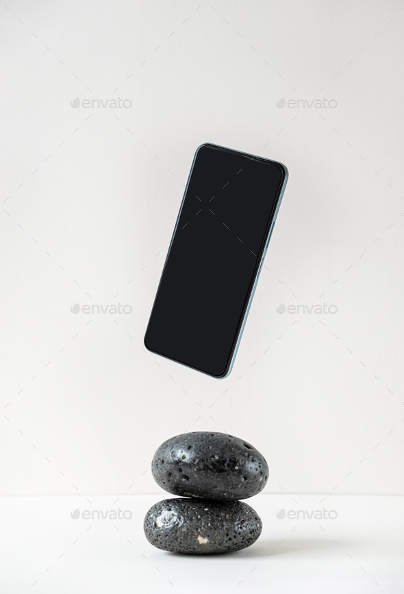 Composition of modern mobile phone with empty screen. Stock Photo by ...