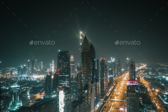 Night futuristic city, night lights of the big city, high-rise ...