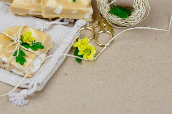 handmade soap made from squeezing soap slivers on wrapping paper Stock ...
