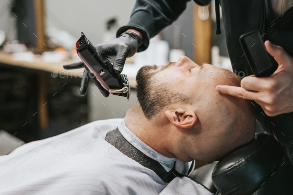 beard modeling in Barber shop, beard care for men, male beauty concept ...