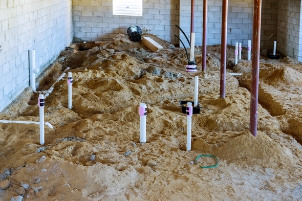 Assembling system of sanitary pvc sewage pipes in the ground basement ...
