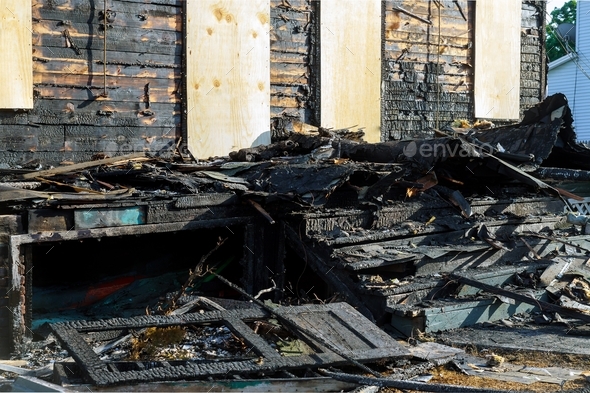 Abandoned building after fire house completely consumed by fire is ...