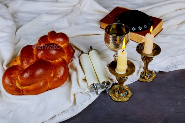 Shabbat Shalom - Traditional Jewish Sabbath ritual matzah, and wine ...