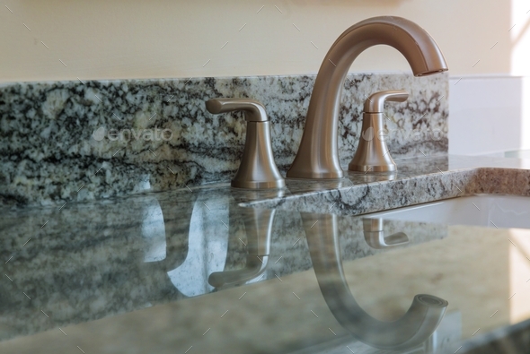 Ceramic with sink and faucet modern bathroom counter tap Stock Photo by ...