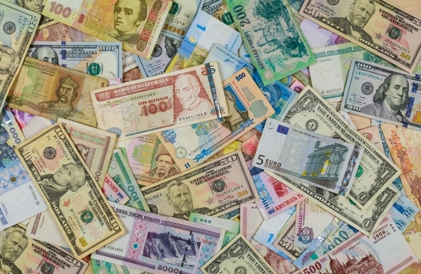 Close up of Various currency background of banknotes from different ...
