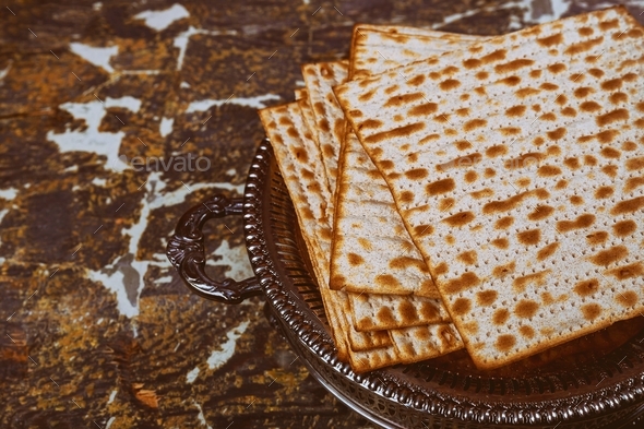 Matzo on wooden table jewish matza on Passover unleavened bread Stock ...