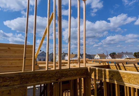 Framing structure wood frame of wooden houses home Stock Photo by photovs