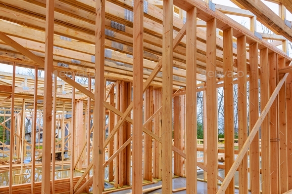 Wood Home Framing Construction of New Home in Development Stock Photo ...