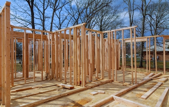 Framing structure wood frame of wooden houses home Stock Photo by photovs