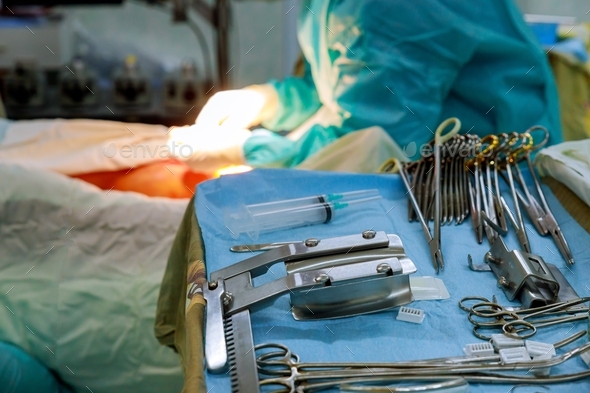 Our instruments are all set and ready on the Mayo table steel medical ...