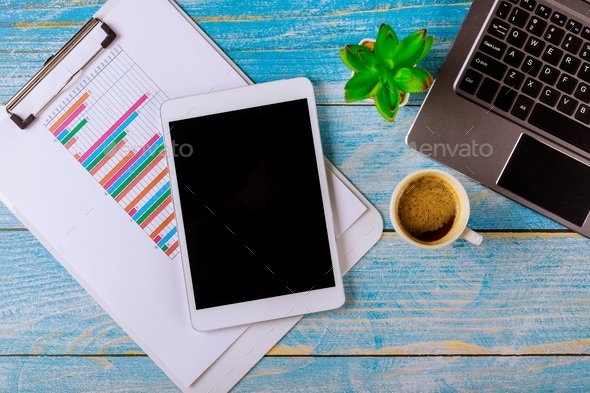 Accounting office desk table show analyzing report Stock Photo by photovs