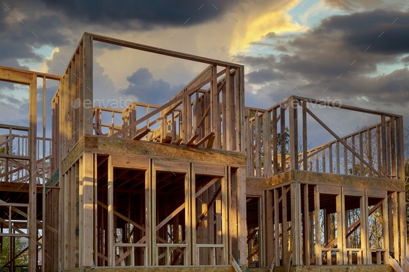 New home construction framing of a house under construction Stock Photo ...