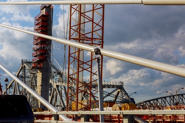 Pylons building a bridge site of under construction Bridge Stock Photo ...