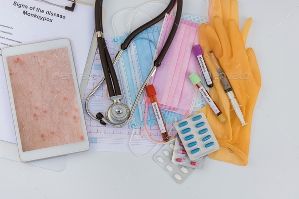 Sample blood test of Monkeypox with doctor examination patient in skin ...