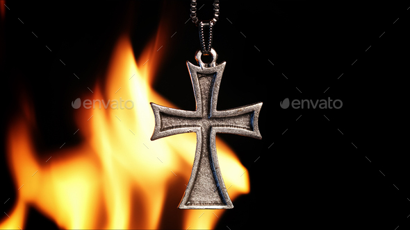 Christian Religion Symbol Cross on Fire Stock Photo by okanakdeniz
