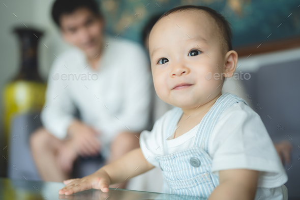 cute asian baby child person portrait, little childhood in happy and ...