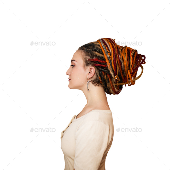 young woman with dreadlocks portrait profile, Photo portrait side view ...