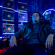 Caucasian gamer man sit with relax on chair and look forward with ...