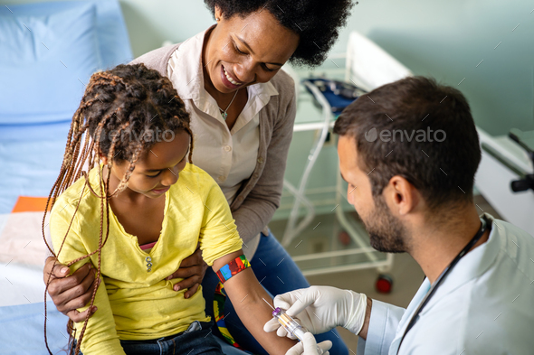 Doctor taking blood test from child patient. Healthcare, examination ...