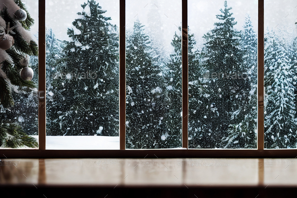 frozen snowy winter scene through window Stock Photo by melis82 | PhotoDune
