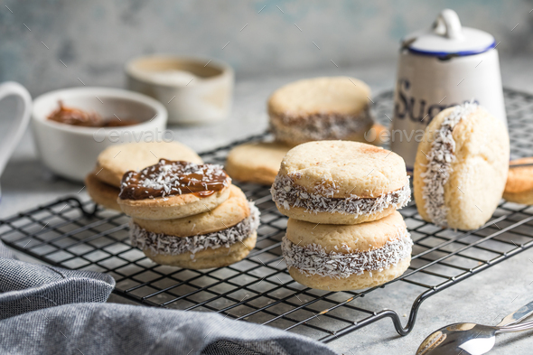 Alfajores: Traditional Peruvian cookies filled with caramel Stock Photo ...