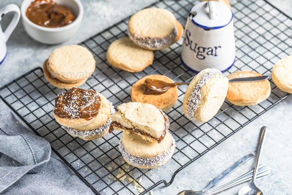 Alfajores: Traditional Peruvian cookies filled with caramel Stock Photo ...