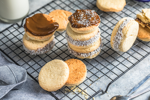 Alfajores: Traditional Peruvian cookies filled with caramel Stock Photo ...
