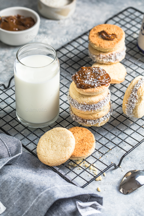 Alfajores: Traditional Peruvian cookies filled with caramel Stock Photo ...