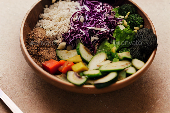 Buddha bowl with mixed vegetables, healthy and nutritious vegan flour, healthy food concept ...