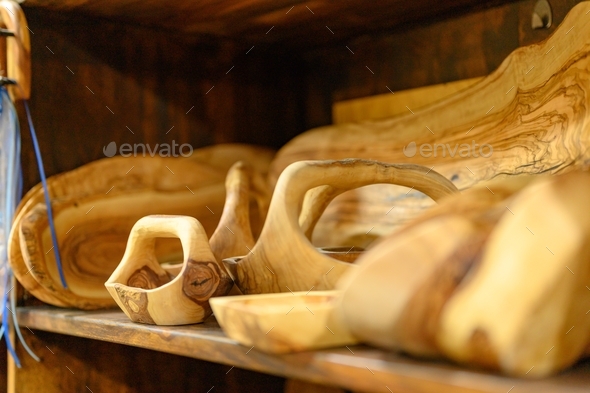 shop with handmade wooden objects made of olive wood Stock Photo by ...